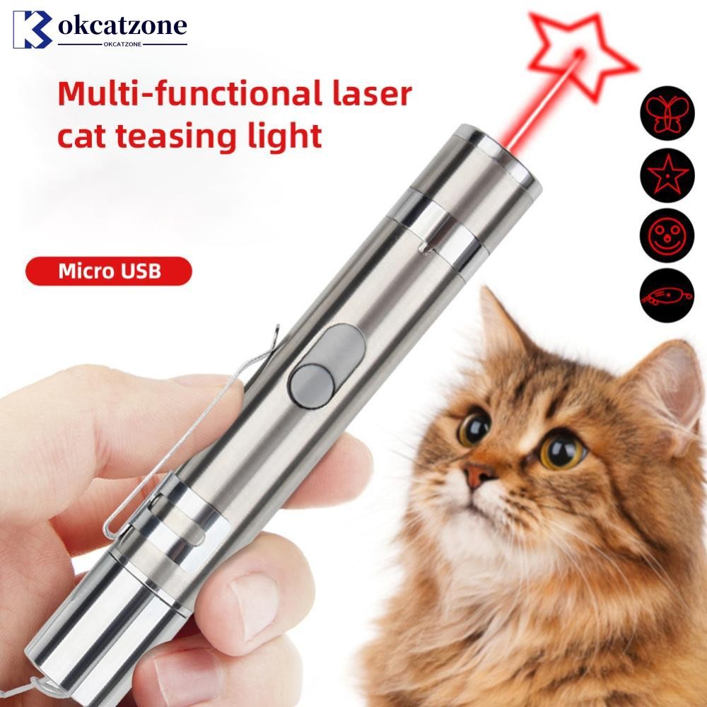 Okcatzone 3-in-1 Interactive USB ชาร์จ Red Dot แสงเลเซอร์ของเล่นแมวแมว ...