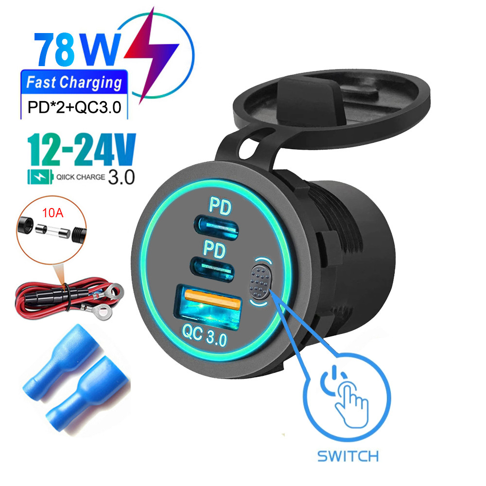 Usb Car Charger Socket 12V USB Outlet 58W RV USB Outlet Dual PD USB-C ...
