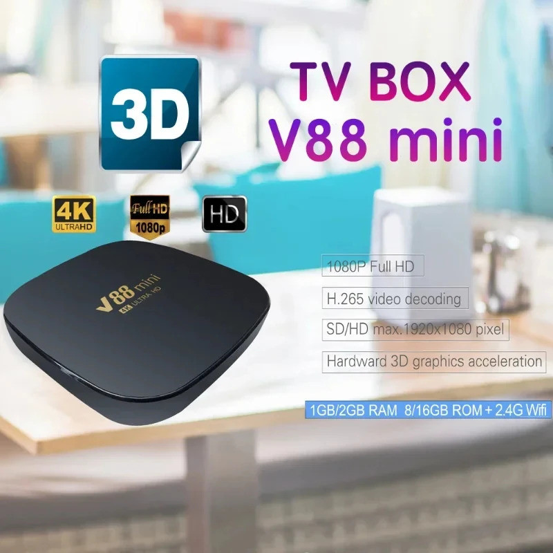 กล่องรับสัญญาณโทรทัศน์ V88 MINI ALLWINNER H3 Quad Core แอนดรอยด์4G Wi-Fi 8G แอนดรอยด์7.1 4K HD ...