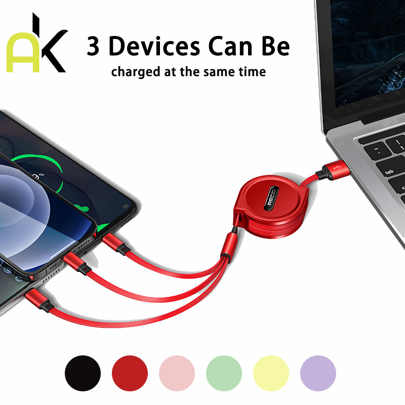 AK มาการอง 3 In 1 USB Charge Cable 1.1M สำหรับโทรศัพท์ Android ios USB C / Type-c สายชาร์จแบบพับ ...