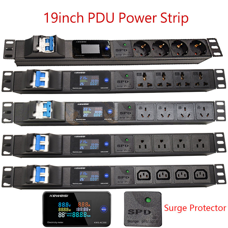 19 นิ้วตู้ Rack Pdu Power Strip ดิจิตอลโวลต์มิเตอร์แอมป์มิเตอร์ Wattmeter Eu Us Uk C13 Universal