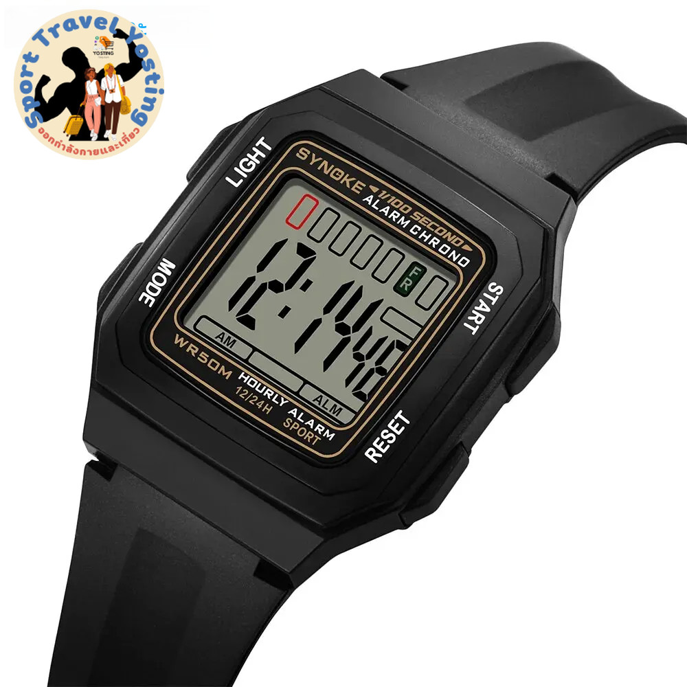 Synoke Jam Tangan elektronik สี่เหลี่ยมสำหรับผู้ชาย, ไฟกลางคืนกันน้ำหน้าจอขนาดใหญ่นาฬิกาปลุก ...