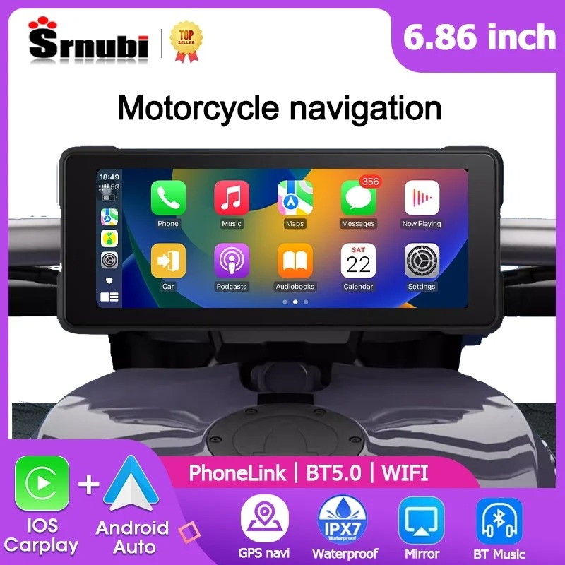 6.8" inch Portable Motorcycle DVR Multimedia Player Wireless CarPlay ...