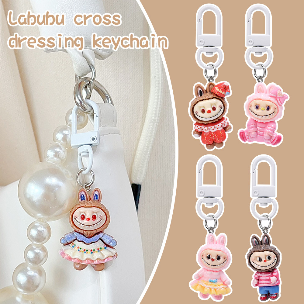 1/3 ชิ้นการ์ตูน Mini เรซิ่น Labubu Cross Dressing พวงกุญแจ-สําหรับ ...