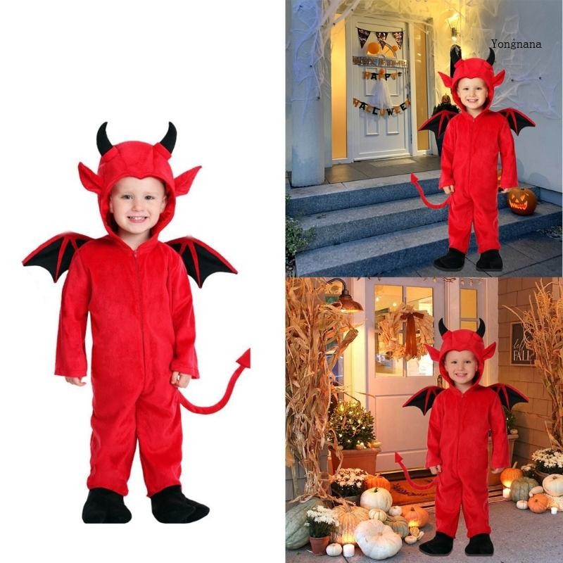 CH* เด็ก Devil คอสเพลย์เครื่องแต่งกายซิปด้านหน้าฮาโลวีน Devil Jumpsuit ...