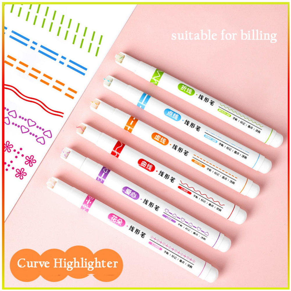 3/6 ชิ้น Heart Flower Dot Line Highlighter สี Rollerball Tip Curve Line ...