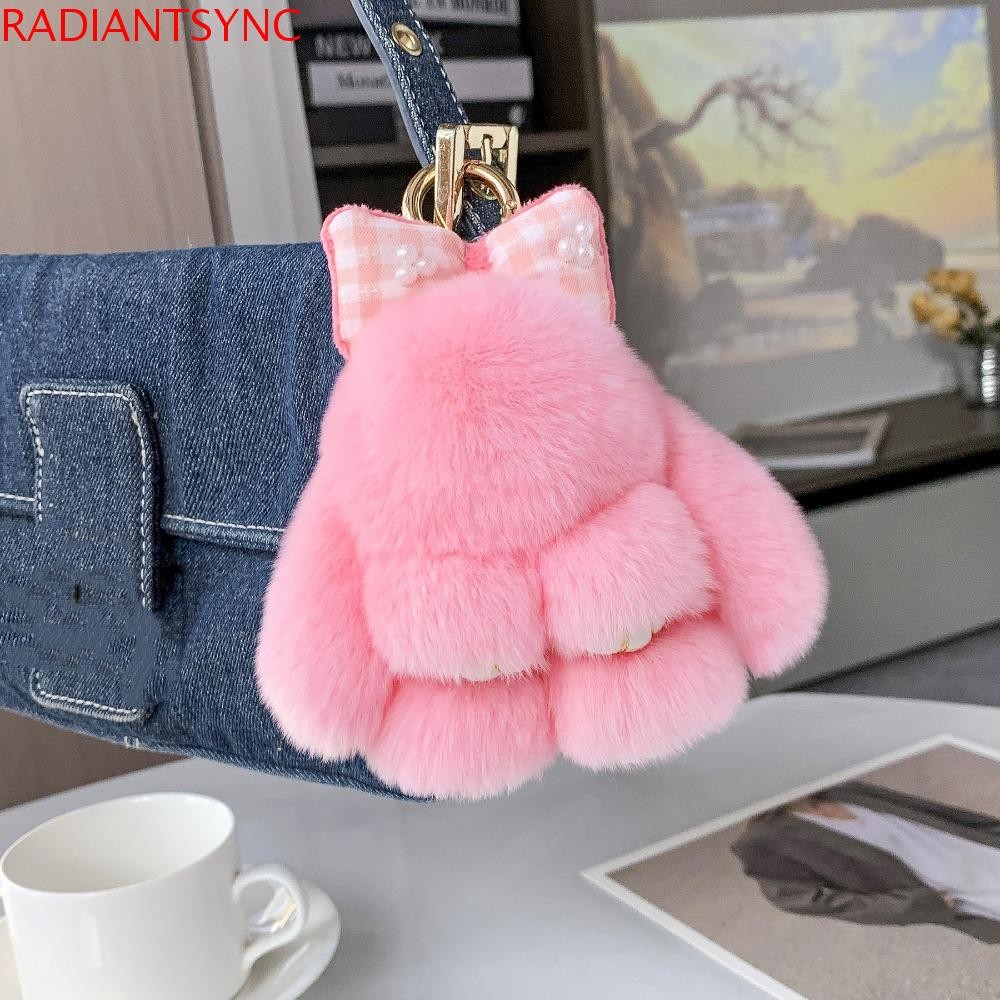 Radiantsync ตุ๊กตากระต่ายพวงกุญแจ,มุกเลื่อมเงากระต่ายขนสัตว์พวงกุญแจ,น่ารักแหวนโลหะผสมโบว์ ...