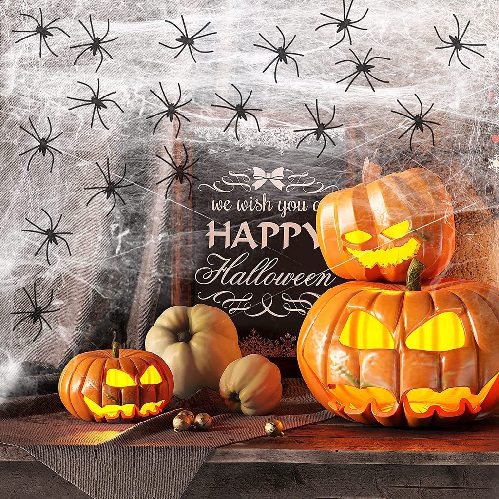 ฮาโลวีน Spider Web ยืด CobbWeb Webbing ตกแต่ง Spider Ghost House ชุด ...
