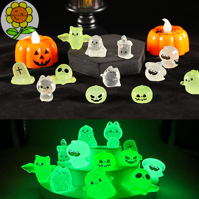 Sunshop 10 ชิ้น Mini Luminous ตัวเลข Mini Cat Ghost ฟักทองค้างคาว Skull Glow In Dark Micro ภูมิ ...