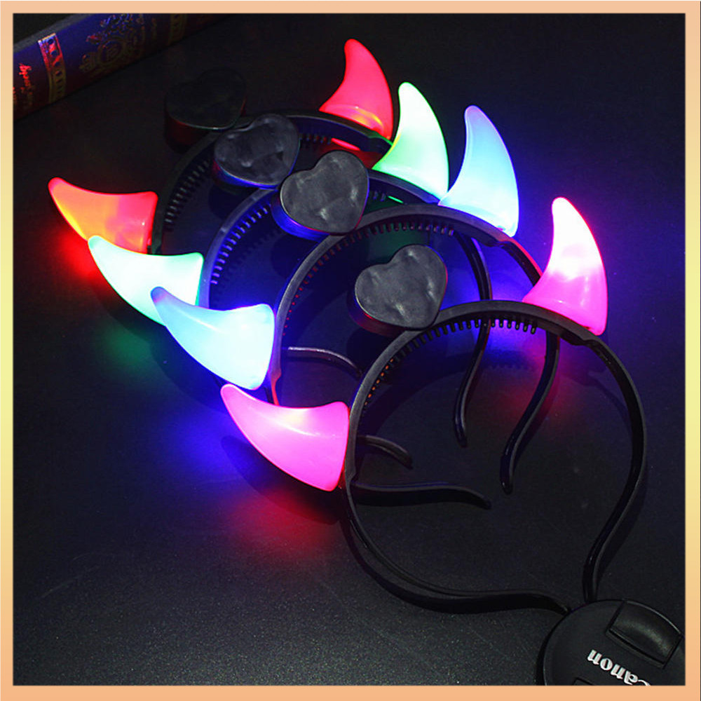 Led ตลก Devil Horn Light Up แถบคาดศีรษะกระพริบผม Hoops Headwear ฮาโลวีน ...