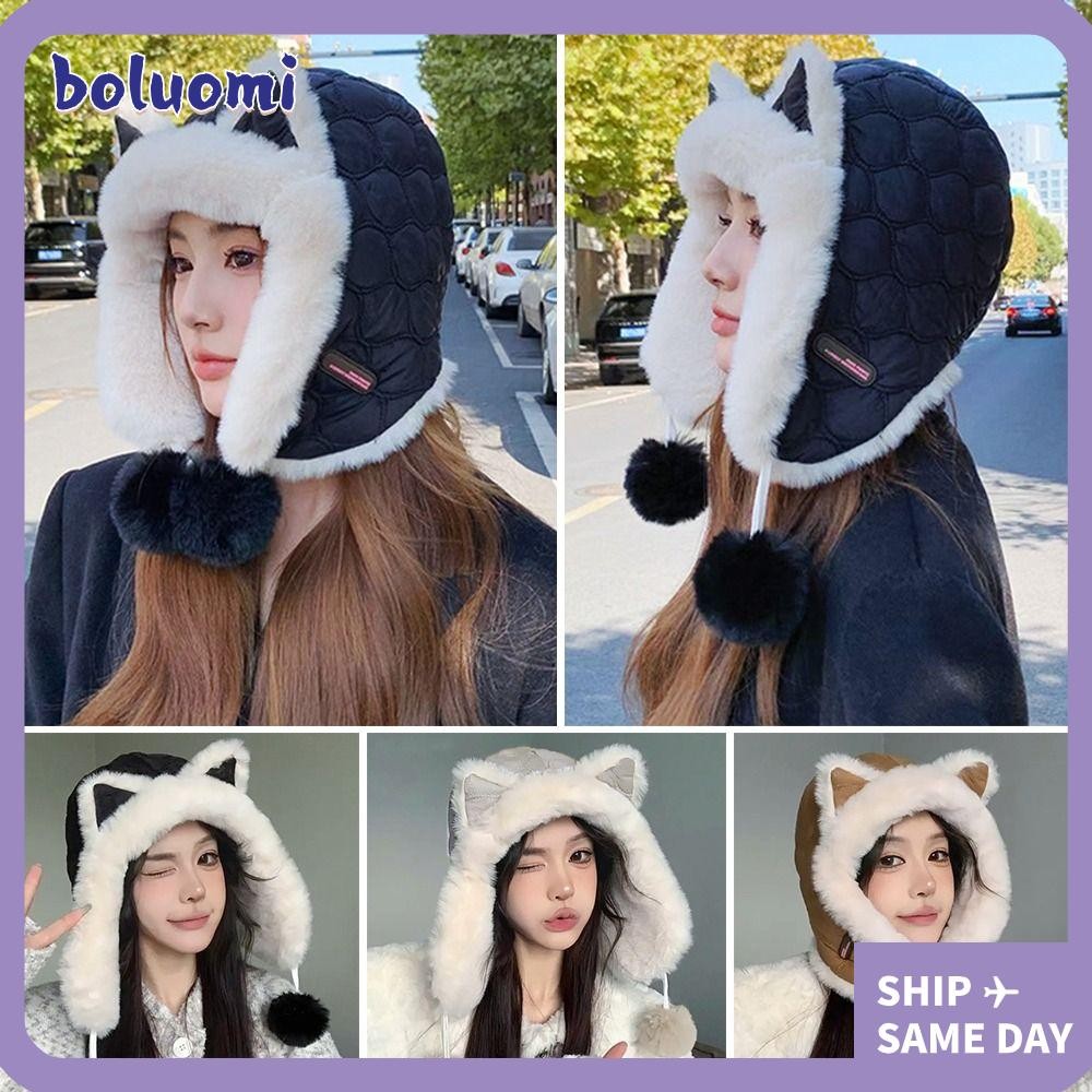 Bolumi Bomber หมวก,หนา Plush ฤดูหนาวหมวก,กลางแจ้งป้องกันหู Warm Windproof Earflap Bonnet สําหรับ ...