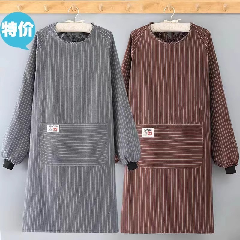 แขนยาวผ้ากันเปื้อนผ้าฝ้ายหนาหญิงครัวเรือนครัวทําอาหาร Smock Anti ...