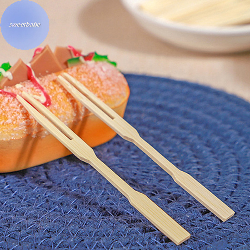Sebabe 50PCS ไม้ไผ่ทิ้งส้อมผลไม้ขนมหวานค็อกเทลมินิอาหาร Picker ส้อม TH ...