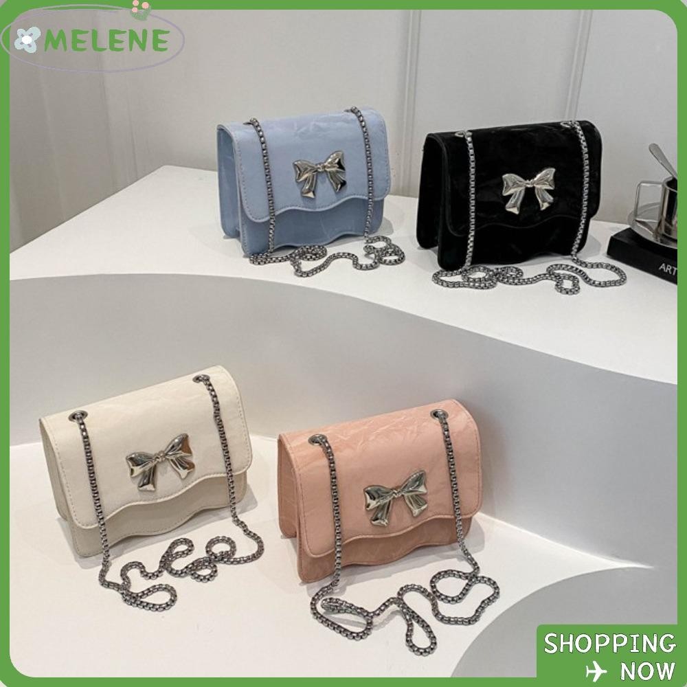 Melene กระเป๋าสี่เหลี่ยมเล็ก, กระเป๋า Messenger สายโซ่ผีเสื้ออินเทรนด์ ...