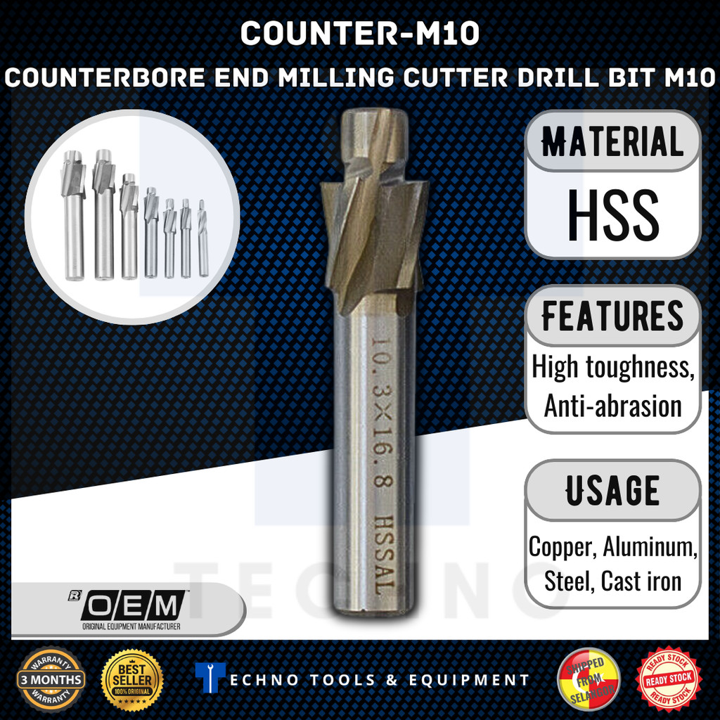 Counterbore ดอกสว่าน HSS Counterbore End Milling Cutter M8 M10 M12 M14 ...