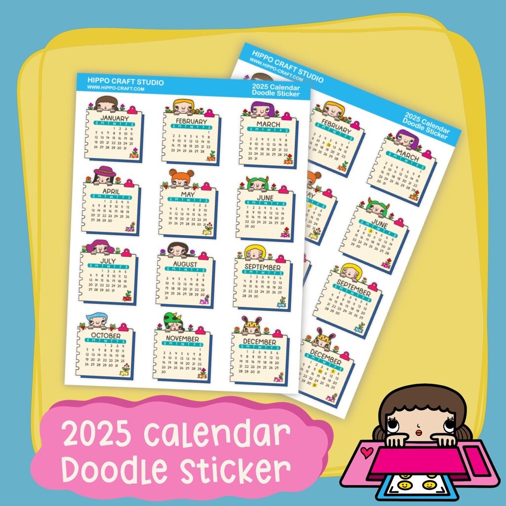 2025 calendar | Doodle sticker sheet ปฏิทินปี2568 สไตล์ดูเดิล สีสันสดใส ...