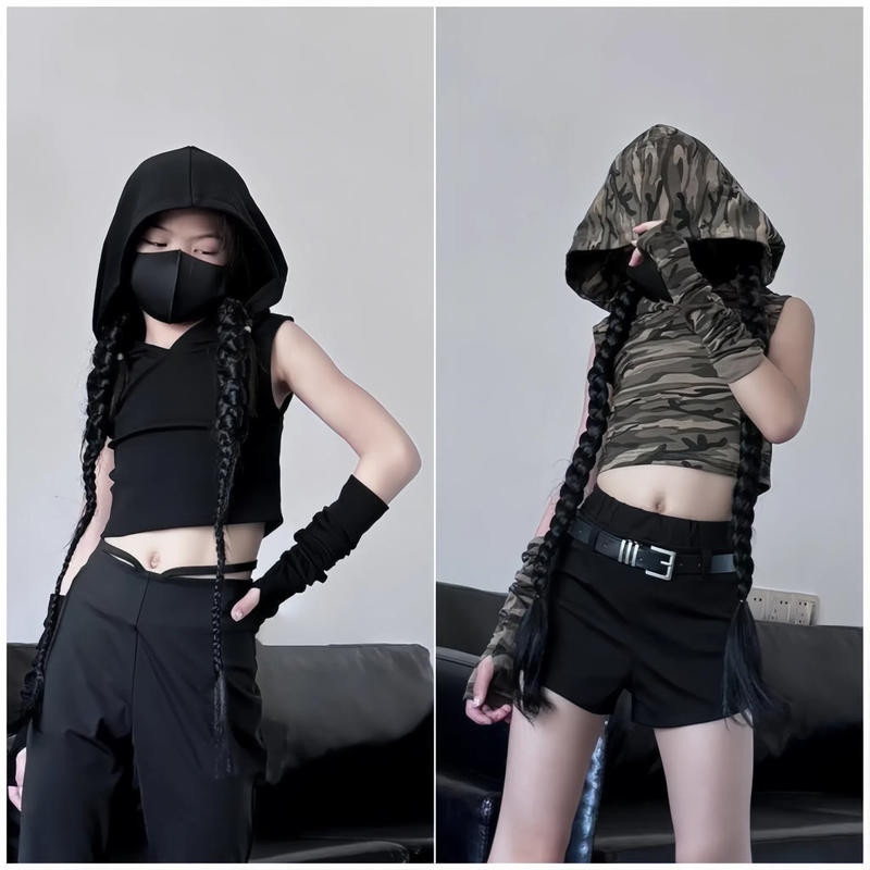 [KeDaYa] พร้อมส่ง เสื้อกล้ามแคมเปฟลาจ, เสื้อกั๊กฮู้ดและถุงมือ, ชุดแนว ...