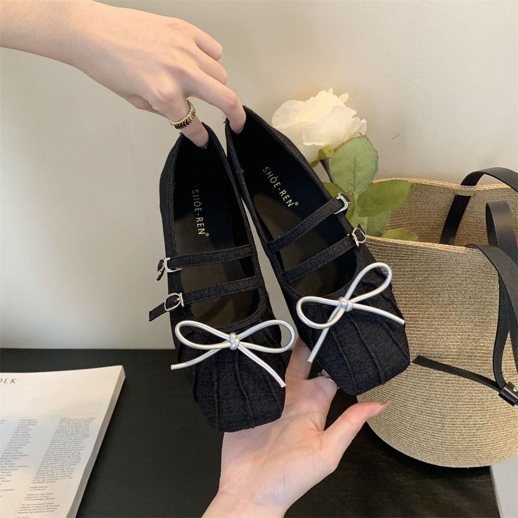 รองเท้าถั่วพื้นนุ่ม กันลื่น Mary Jane French Gentle Bow Casual | Shopee ...