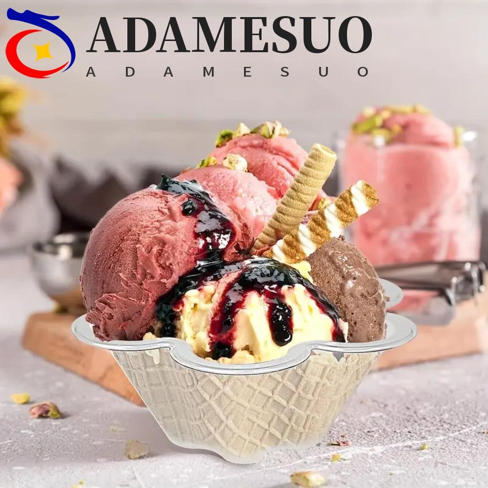 ADAMESUO 50 ชิ้นชามไอศกรีม,ทิ้ง 250 มล./300 มล. ถ้วยซันเดย์รูปดอกไม้,อุปกรณ์ครัวหนาพลาสติกใสขนม ...