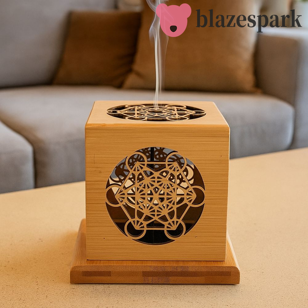 BLAZESPARK กล่องอโรมาเทอราพี, พร้อมฝาปิด Hollow Out กระถางธูป, เครื่องมือธูปบริสุทธิ์ไม้ไผ่ Anti ...