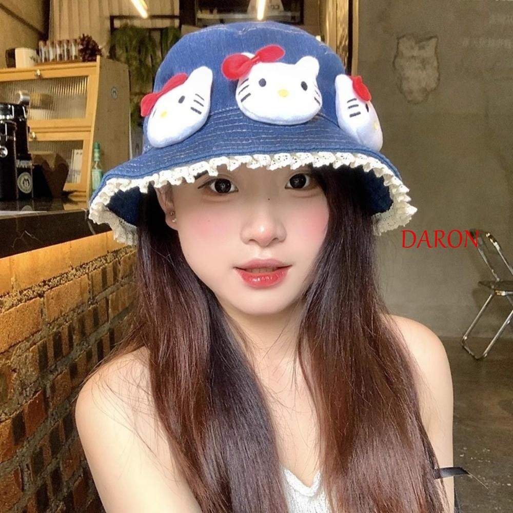 หมวก DARON Kitty Bucket Cap สไตล์ Y2K น่ารัก มิกซ์ยีนส์ การ์ตูน เหมาะสำหรับกิจกรรมกลางแจ้ง ...