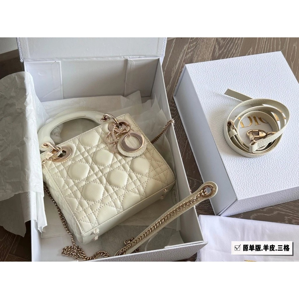 Dior Lady 3 Grid Rattan Checked Sheepskin Bag กระเป๋าสะพายไหล่ มินิ ...