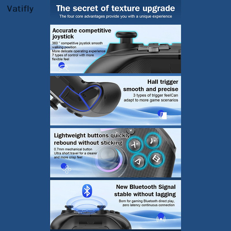 ใหม่ RGB เกมคอนโซลไร้สาย Hall Joy Controller โปรแกรม Gamepad Hall Joy รองรับสวิทช์/ไอน้ํา/IOS ...