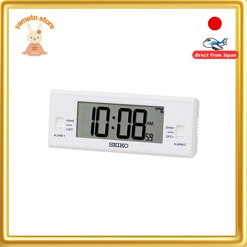 Seiko clock, alarm clock, desk clock, digital, radio-controlled, white ...