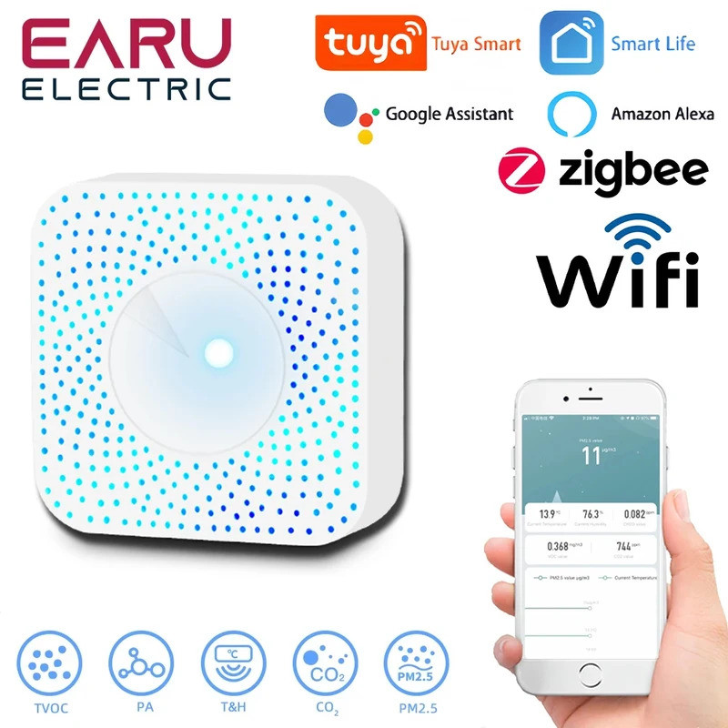 Tuya WiFi Smart Air Housekeeper PM2.5 ฟอร์มาลดีไฮด์ VOC CO2 ความชื้น ...