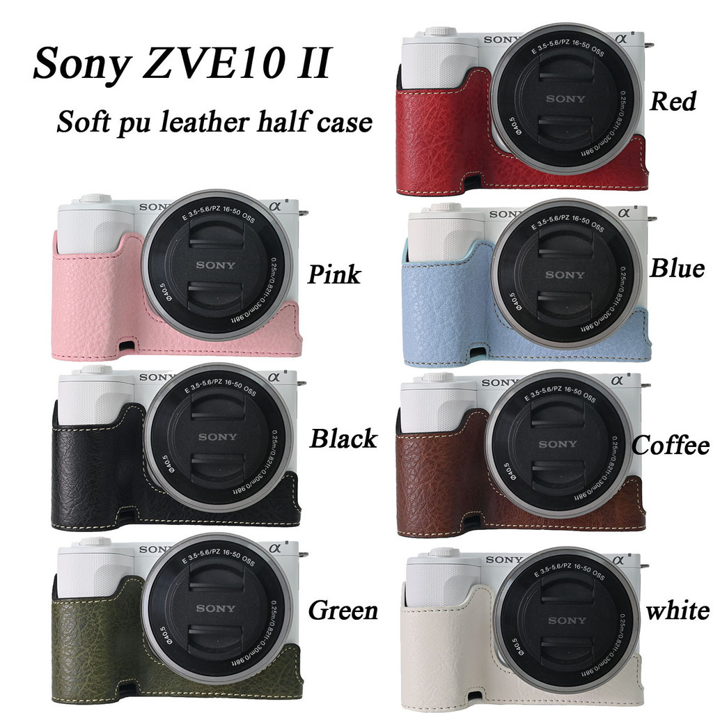 Zve10m2 ปลอกหนัง PU ZVE10 II กล้องครึ่งฝาครอบพร้อมสายรัดสําหรับ Sony ...