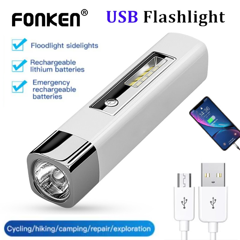 Fonken ไฟฉายขนาดเล็กกันน้ําด้านข้าง Power Bank ไฟฉายระยะไกลแบบพกพาเดิน ...