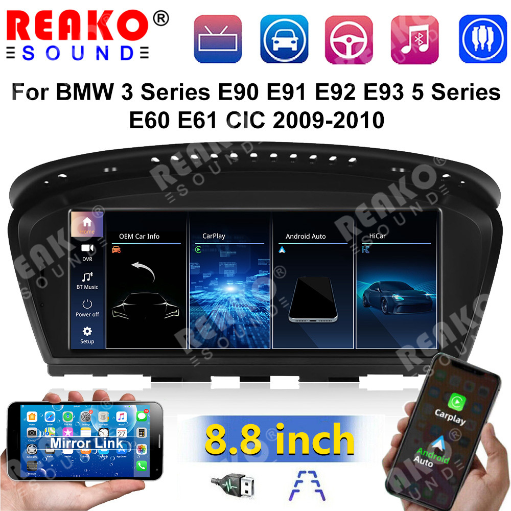 Reakosound 8.8 "หน้าจอไร้สาย CarPlay เครื่องเสียงรถยนต์ Android สําหรับ BMW 3 5 Series CIC E60 ...