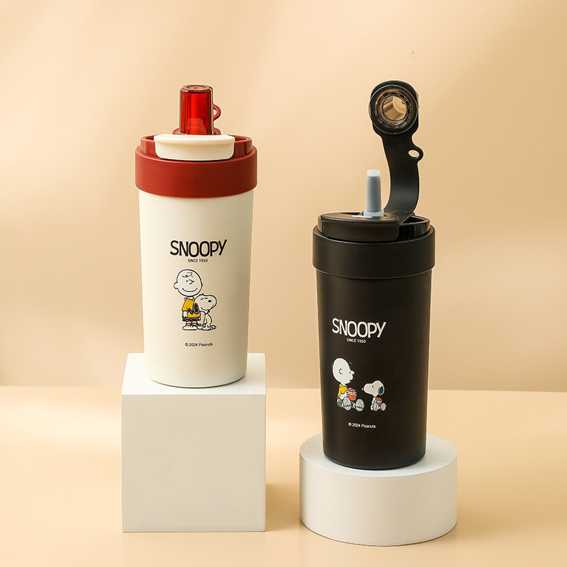 【LUCKY】SNOOPY ถ้วยกาแฟหุ้มฉนวน ถ้วยฉนวนฟาง แก้วน้ำแบบพกพา สแตนเลส 316 ห้องเย็น ถ้วยดื่มแบบพกพา ...