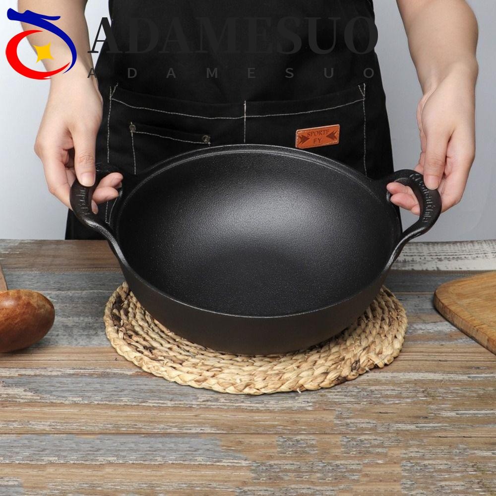 ADAMESUO หม้อสตูว์,ไม่มีเคลือบหม้อเหล็กหล่อไม่ติด,ทนทานสองหูสไตล์ญี่ปุ่นพร้อมฝาไม้หม้อซุปใช้ใน ...