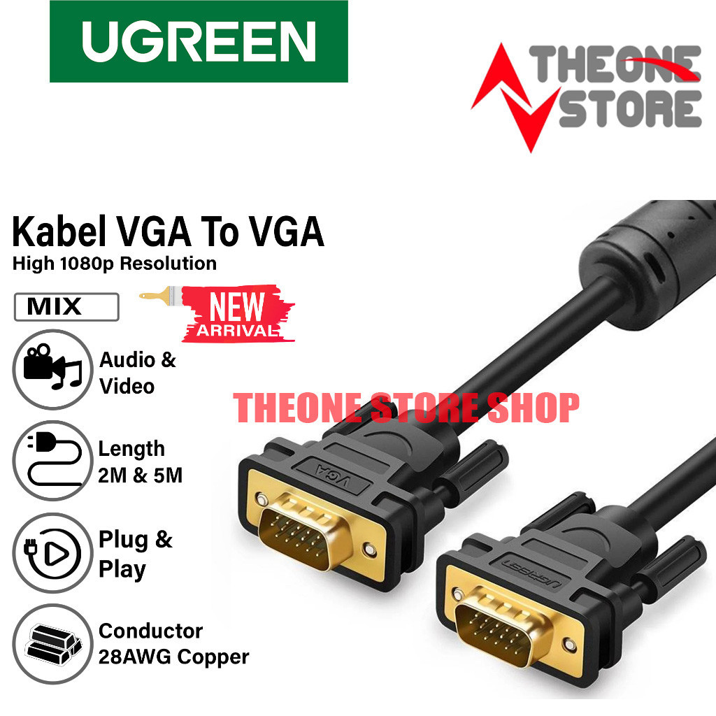 Ugreen VGA To VGA Male Cable Premium Shielded Full HD 1080p 2 เมตร ...