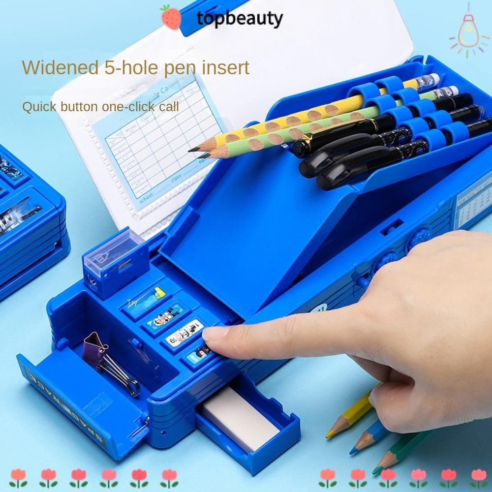 Topbeauty Pencil , ABS กล่องเครื่องเขียนเปิดสองด้าน, มัลติฟังก์ชั่นใน ...