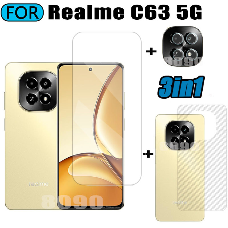 Realme C63 5Gกระจกนิรภัย 3 ใน 1 ป้องกันหน้าจอสําหรับRealme C61 C60 หมายเหตุ 60 หมายเหตุ 50 กระจก ...