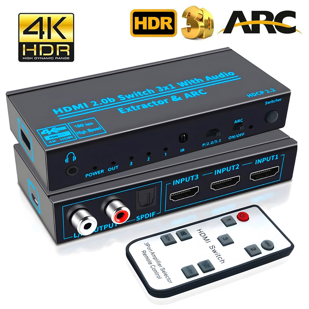 3x1 HDMI 2.0 Matrix Toslink Audio 3 IN 1 Out 4K 60Hz HDR HDCP2.2 สวิทช์ ...