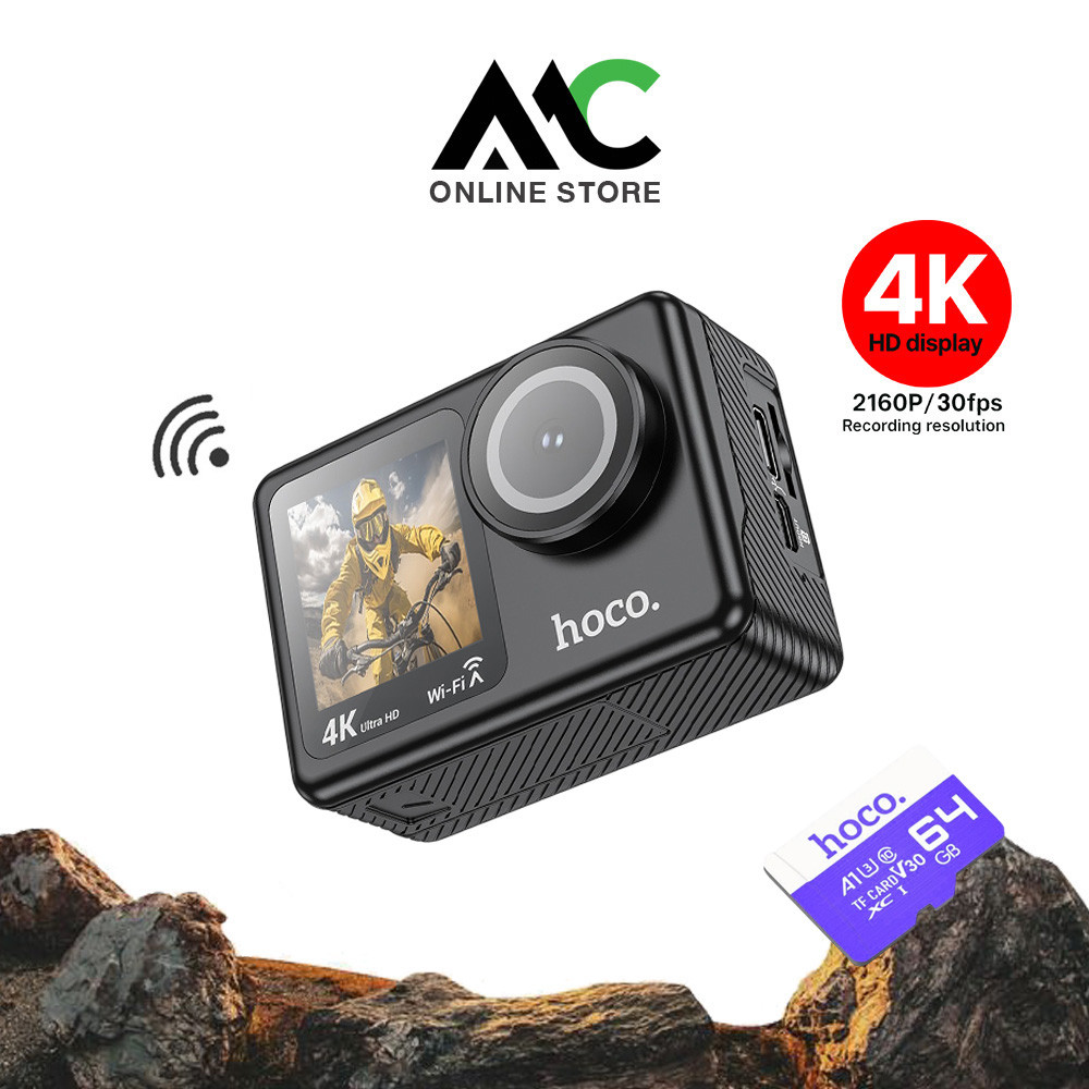 [พร้อมเมม 64Gb] Hoco DV101 กล้องแอคชั่น 4K/30fps หน้าจอคู่ Wi-Fi กันน้ำ ...