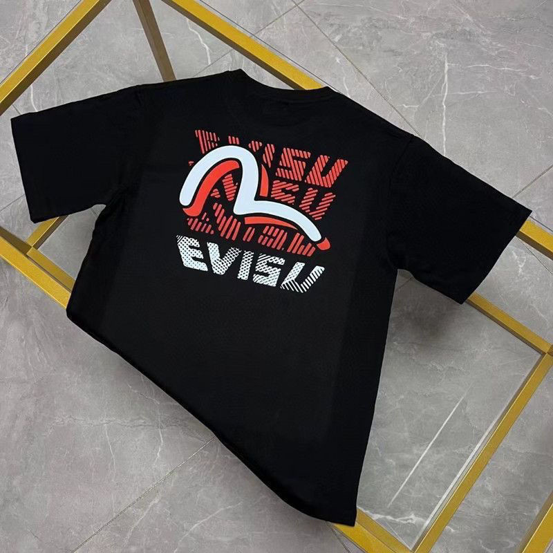 Evisu Street Wear ฤดูร้อนใหม่สีแดงซ้อน EV Letter พิมพ์สบายๆผู้ชาย ...