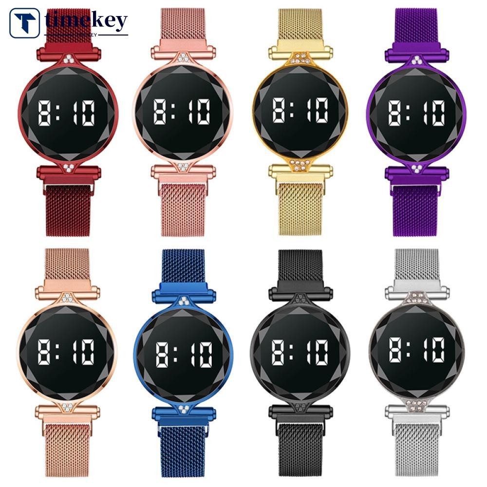 Timekey แฟชั่นผู้หญิงนาฬิกา LED Digital Display นาฬิกาสแตนเลสสุภาพสตรี ...