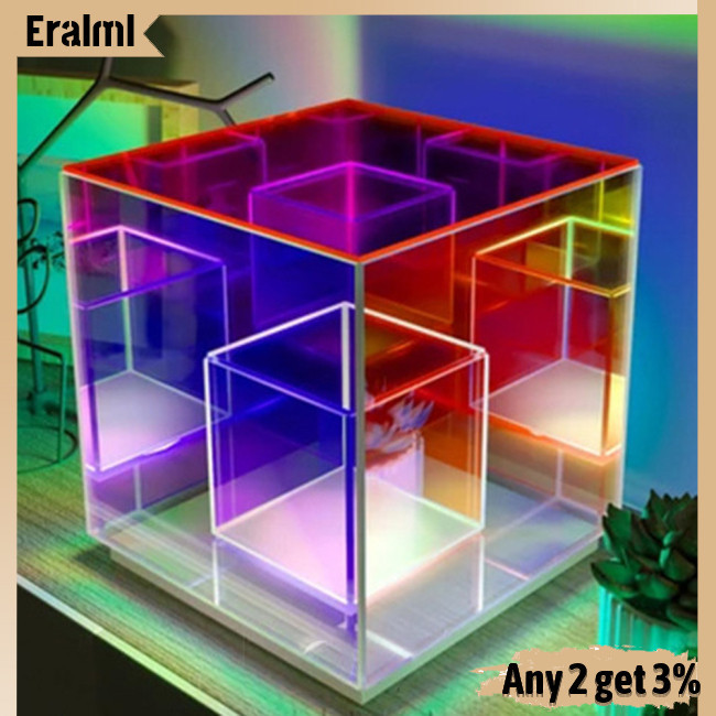 Eralml Cube ไฟ LED Creative 3D Art Cube โคมไฟอะคริลิคปรับหลากสีโคมไฟ ...