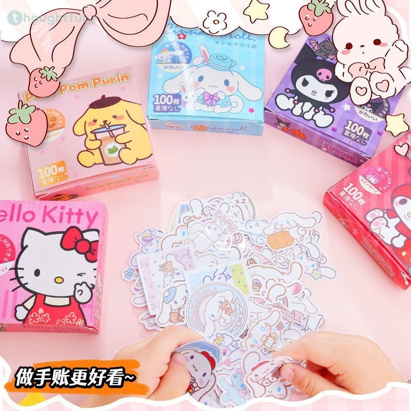 สติ๊กเกอร์ Sanrio 100 ชิ้น/กล่อง Kuromi Cinnamoroll บัญชีมือนักเรียน ...