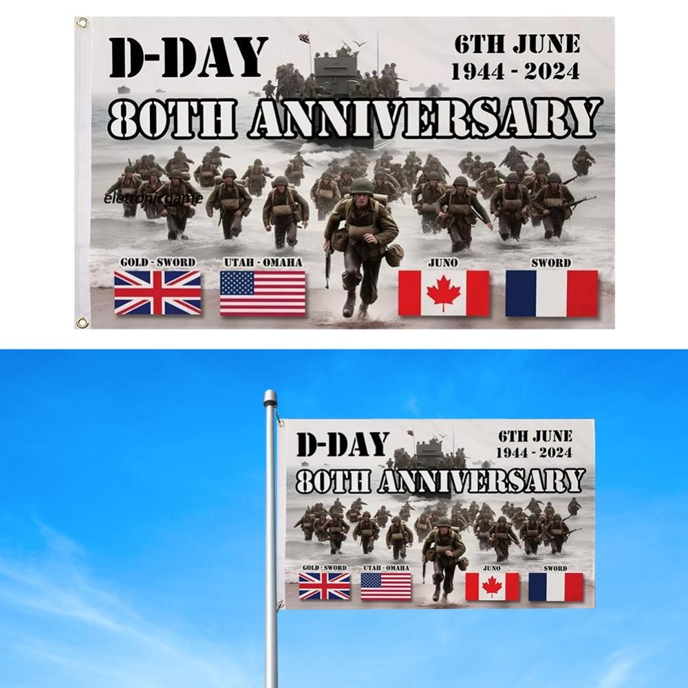 D-day Flag 80th Anniversary Flag 5ftx3ft 80 Years D-Day Landings 6th มิถุนายน 1944-2024 Flag ...
