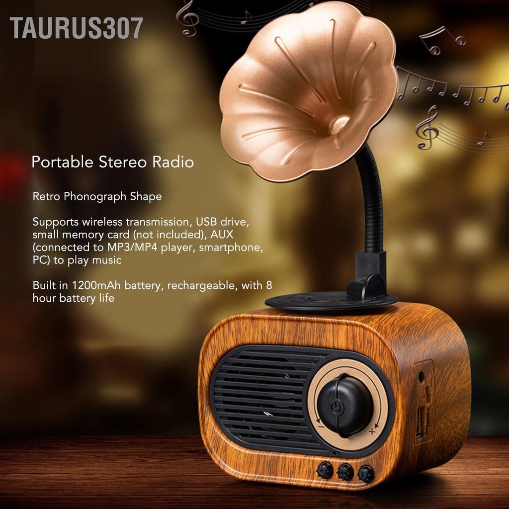 Taurus307 ลำโพงบลูทูธ Retro Phonograph Shape วิทยุสเตอริโอไร้สายแบบพกพา ...