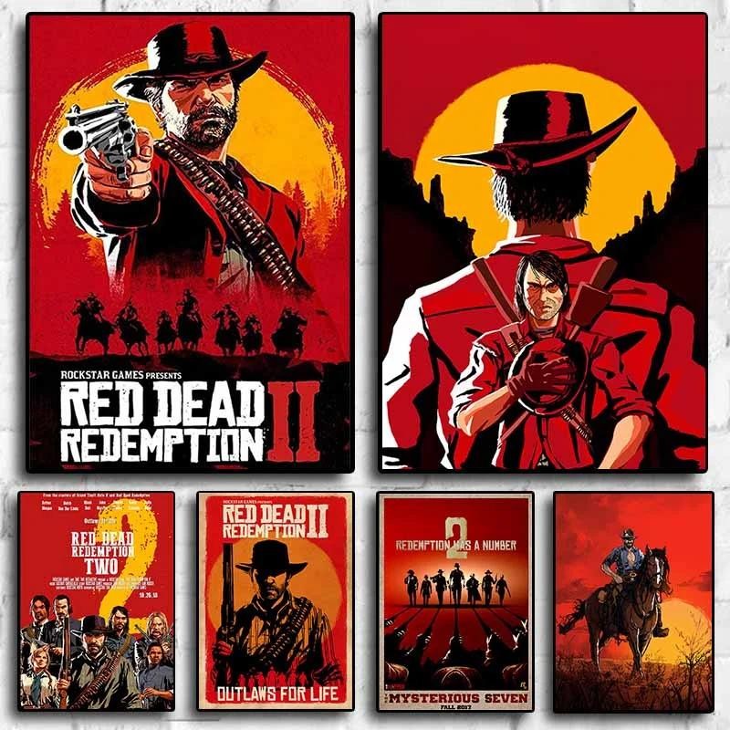พิมพ์ภาพวาดแคนวาส Red Dead Redemption 2 - โปสเตอร์เกมสมัยใหม่สำหรับตก ...