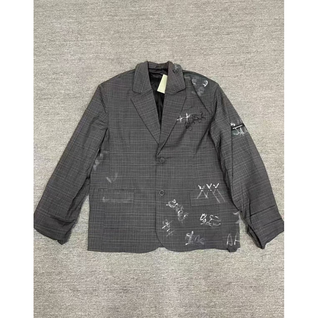 Ba Style 23ss สีเทา Graffiti มือวาด Distressed Checked Armband ชุดขนสัตว์ | Shopee Thailand