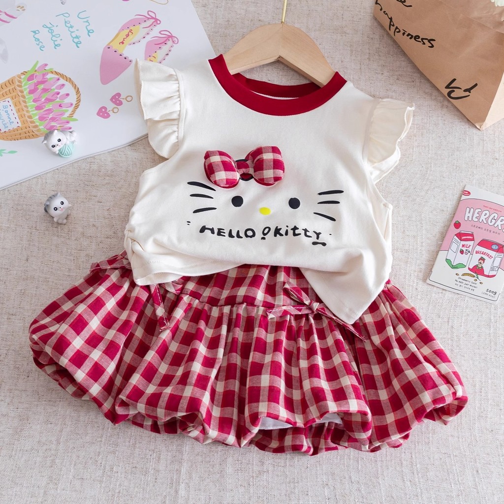 ชุดเด็กหญิง 2025 ใหม่ล่าสุด ซัมเมอร์ น่ารัก โบว์3D Hello Kitty ลาย ...