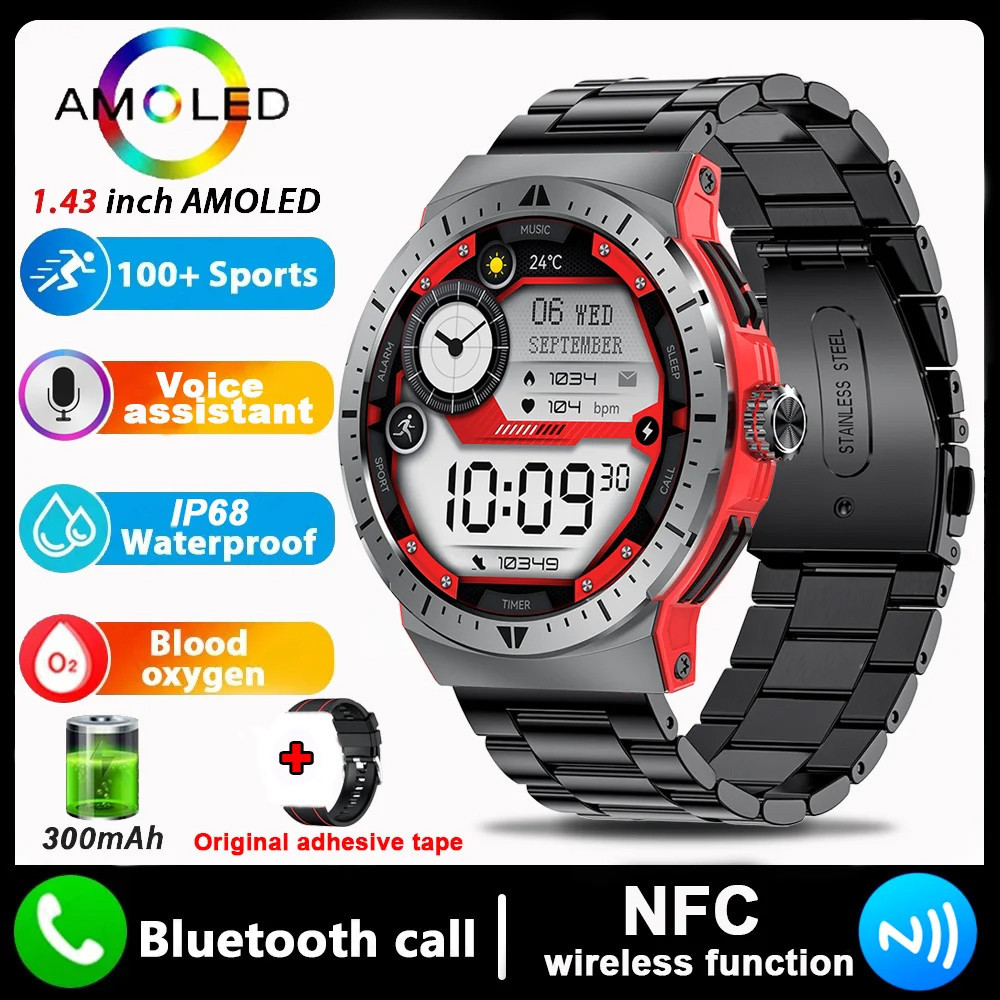 2024 ใหม่ NFC สมาร์ทนาฬิกา Amoled หน้าจอขนาดใหญ่ผู้ชายกีฬากลางแจ้ง BT ...