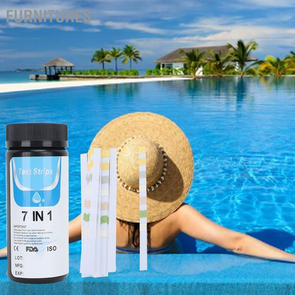 Furnitures 50PCS PH Test Strip 7 in 1 แถบทดสอบ ความเป็นด่างความแข็ง ...